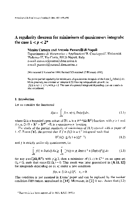 (PDF) A regularity theorem for minimisers of quasiconvex integrals: the case 1