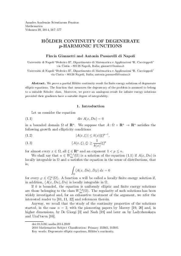 (PDF) Hölder continuity of degenerate p-harmonic functions