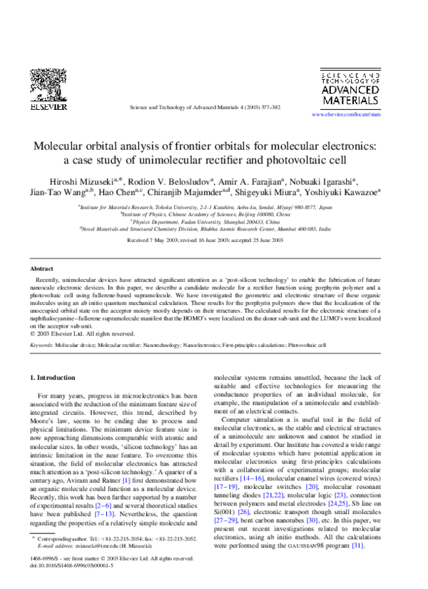 (PDF) Molecular orbital analysis of frontier orbitals for molecular electronics: a case study of ...
