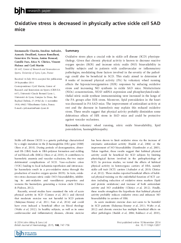 (PDF) Oxidative stress is decreased in physically active sickle cell ...