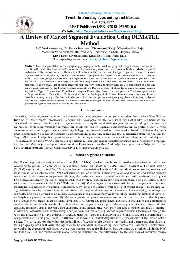 Pdf A Review Of Market Segment Evaluation Using Dematel Method