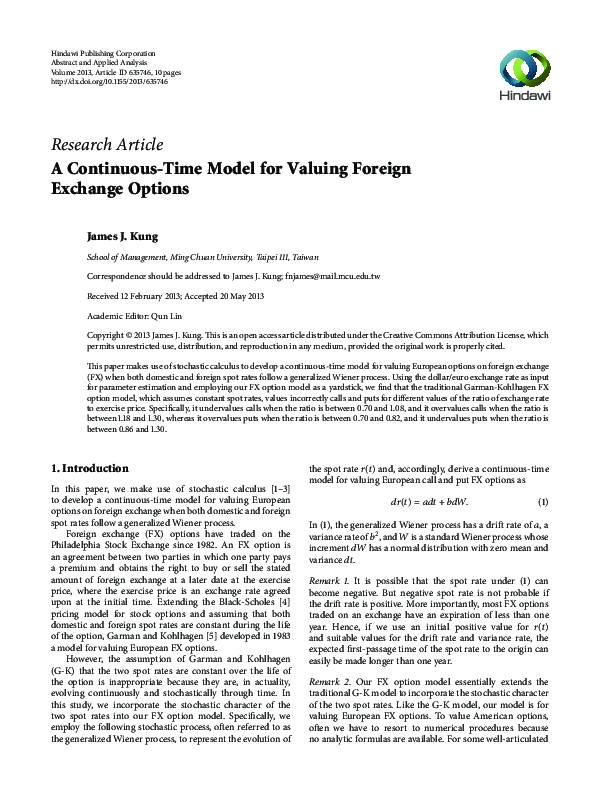 (PDF) A Continuous-Time Model for Valuing Foreign Exchange Options