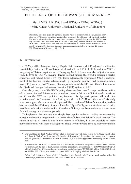 (PDF) Efficiency of the Taiwan Stock Market