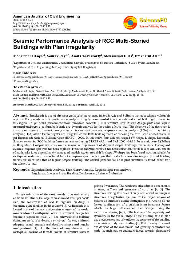 (PDF) Seismic Performance Analysis of RCC Multi-Storied Buildings with ...