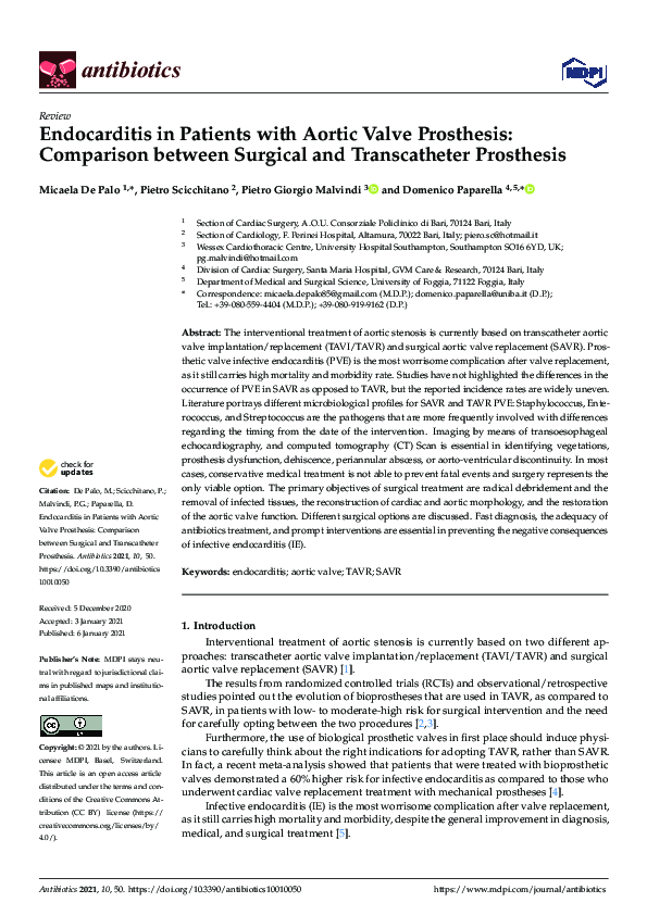 (PDF) Endocarditis in Patients with Aortic Valve Prosthesis: Comparison between Surgical and ...
