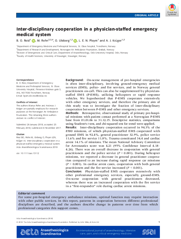 (PDF) Inter-disciplinary cooperation in a physician-staffed emergency ...
