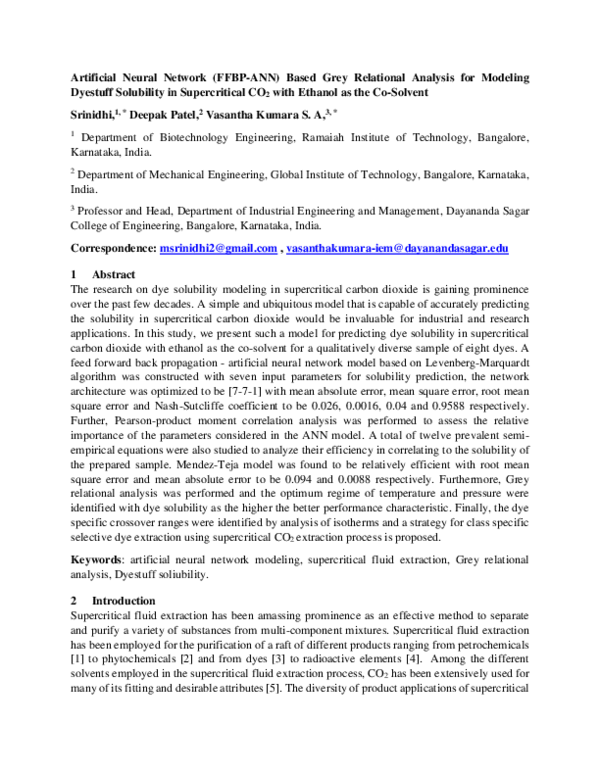 Pdf Artificial Neural Network Ffbp Ann Based Grey Relational Analysis For Modeling Dyestuff