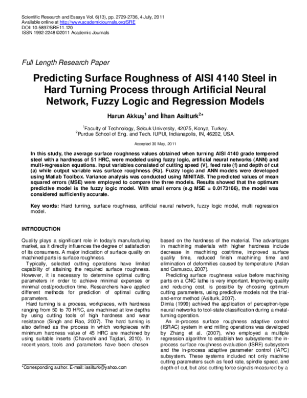 (PDF) Hard Turning Process through Artificial Neural Network, Fuzzy ...