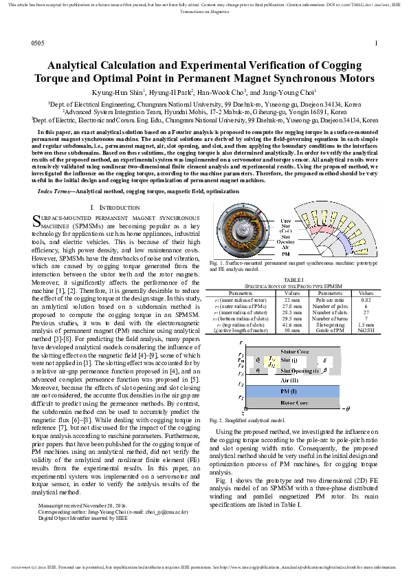 (PDF) Analytical Calculation and Experimental Verification of Cogging Torque and Optimal Point ...