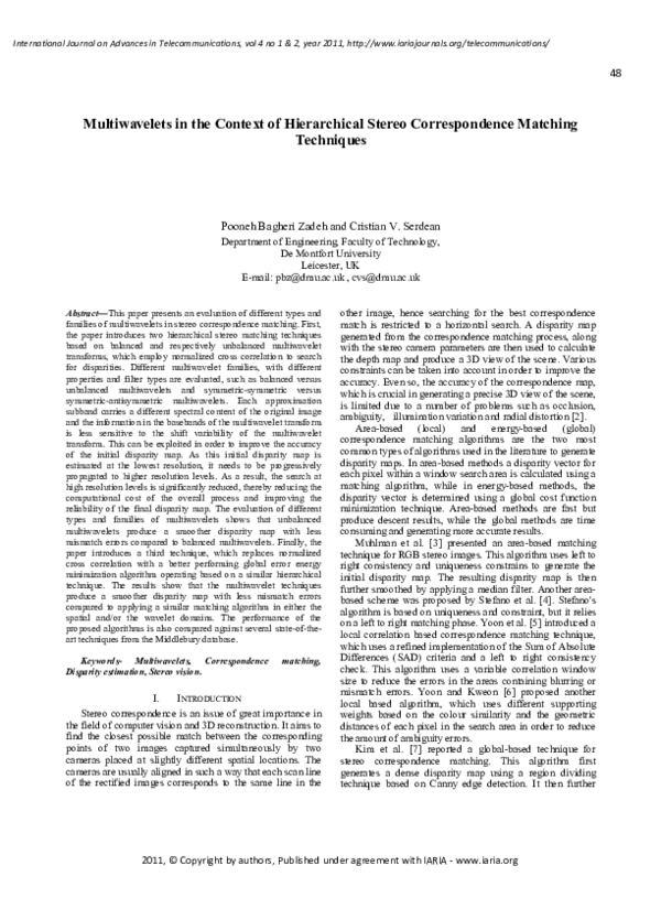 (PDF) Multiwavelets in the Context of Hierarchical Stereo Correspondence Matching Techniques
