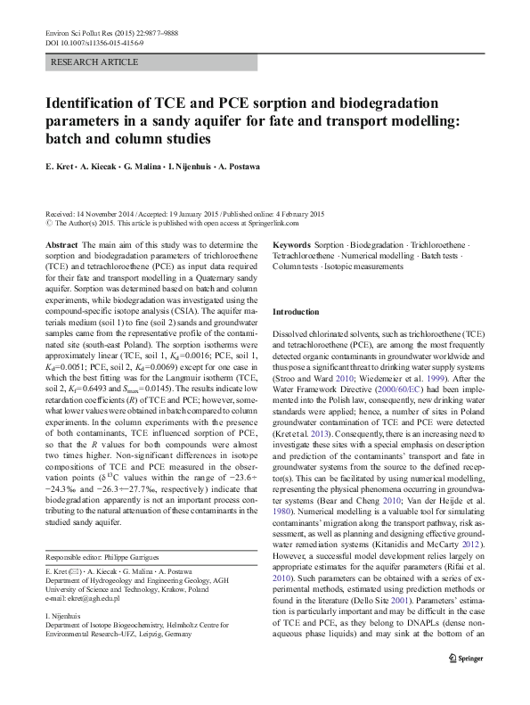 (PDF) Identification of TCE and PCE sorption and biodegradation ...