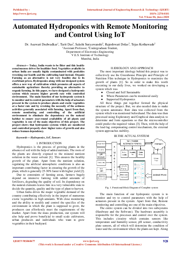(PDF) Automated Hydroponics with Remote Monitoring and Control using IoT