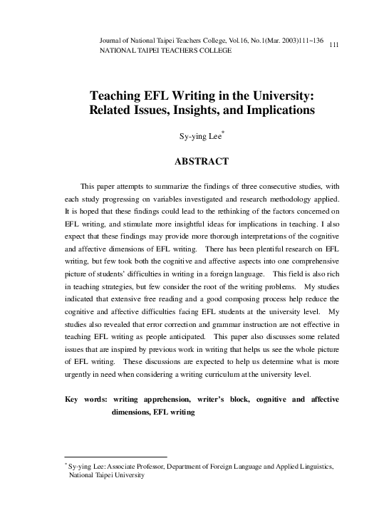 (PDF) Teaching EFL writing in the university: Related issues, insights ...