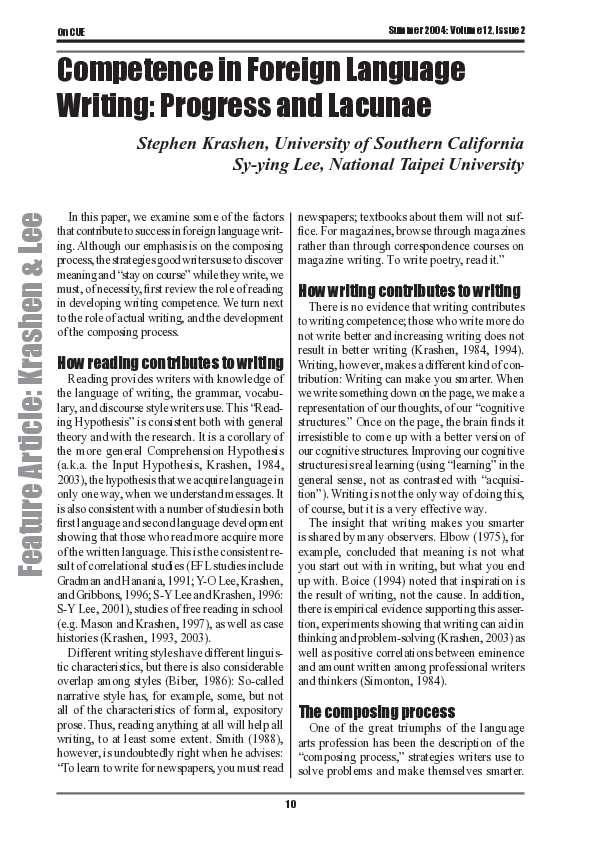 (PDF) Competence in foreign language writing: Progress and lacunae