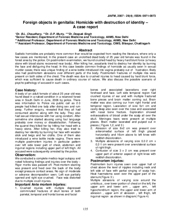 (PDF) Foreign objects in genitalia: Homicide with destruction of ...