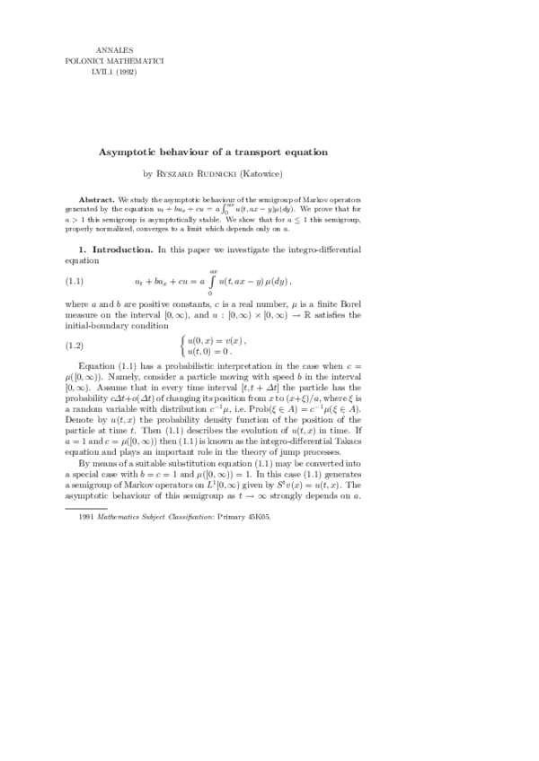 (PDF) Asymptotic behaviour of a transport equation
