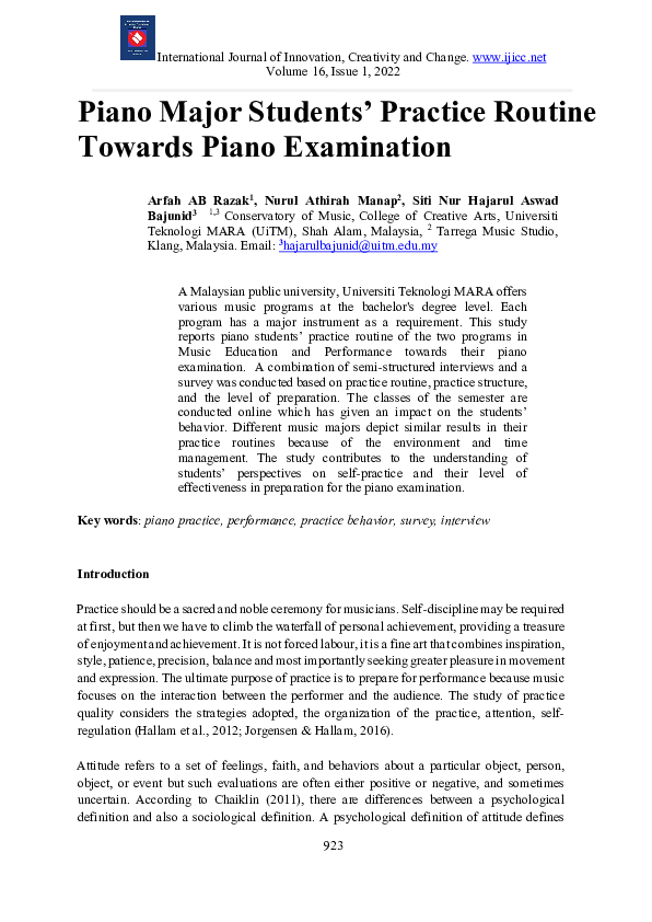 (PDF) Piano Major Students' Practice Routine Towards Piano Examination