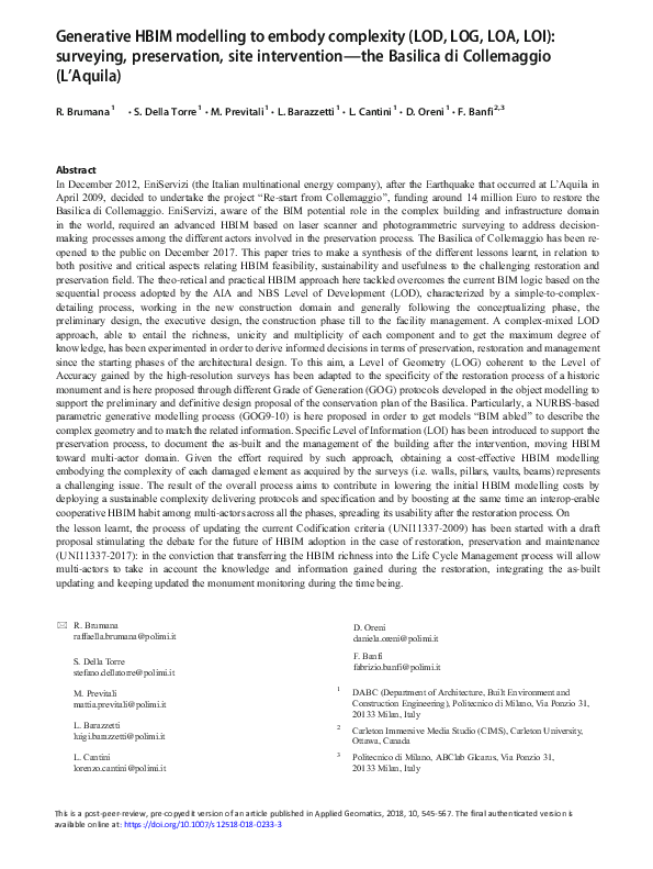(PDF) Generative HBIM modelling to embody complexity (LOD, LOG, LOA ...