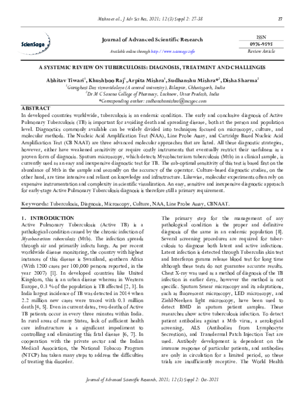 (PDF) A Systemic Review on Tuberculosis: Diagnosis, Treatment and ...
