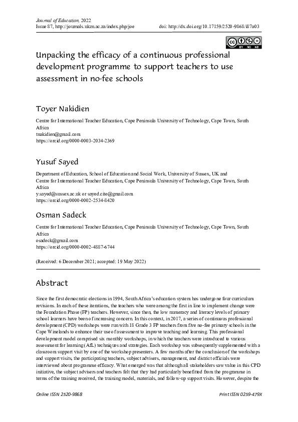(PDF) Unpacking the efficacy of a continuous professional development programme to support ...