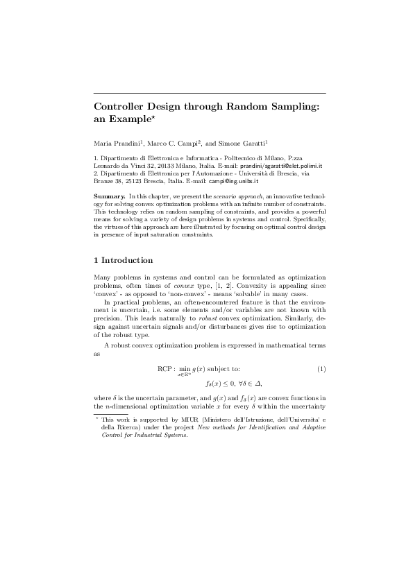 (PDF) Controller Design Through Random Sampling: An Example
