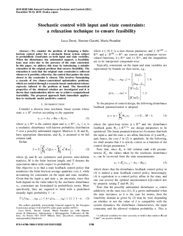Pdf Stochastic Control With Input And State Constraints A Relaxation Technique To Ensure