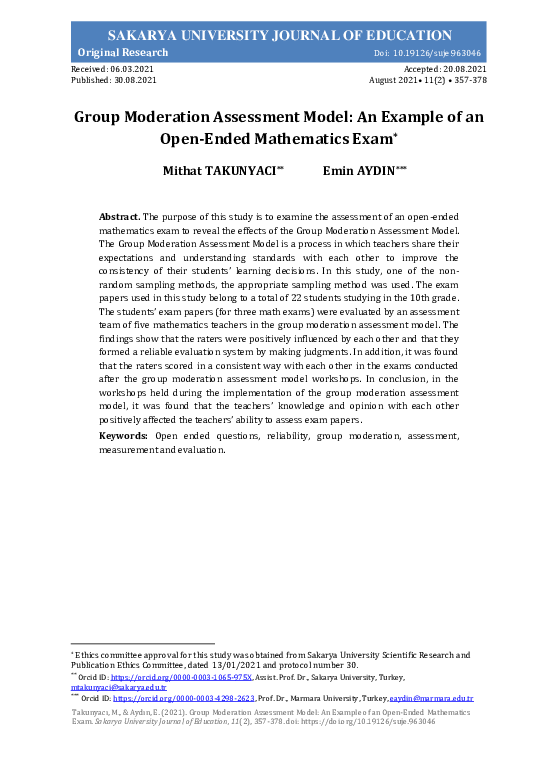(PDF) Group Moderation Assessment Model: An Example of an Open-Ended ...