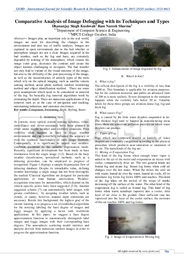 (PDF) Comparative Analysis of Image Defogging with its Techniques and Types
