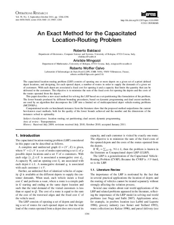 (PDF) An Exact Method for the Capacitated Location-Routing Problem