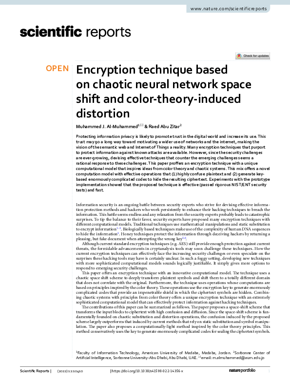 (PDF) Encryption technique based on chaotic neural network space shift and color-theory-induced ...