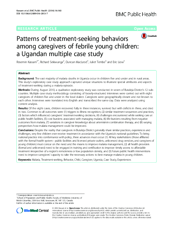 (PDF) Patterns of treatment-seeking behaviors among caregivers of ...