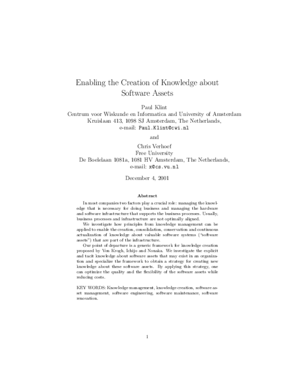 (PDF) Enabling the creation of knowledge about software assets