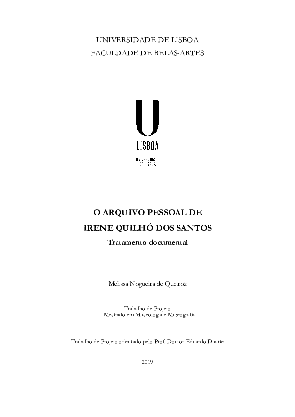 (PDF) O Arquivo Pessoal de Irene Quilhó dos Santos: tratamento ...