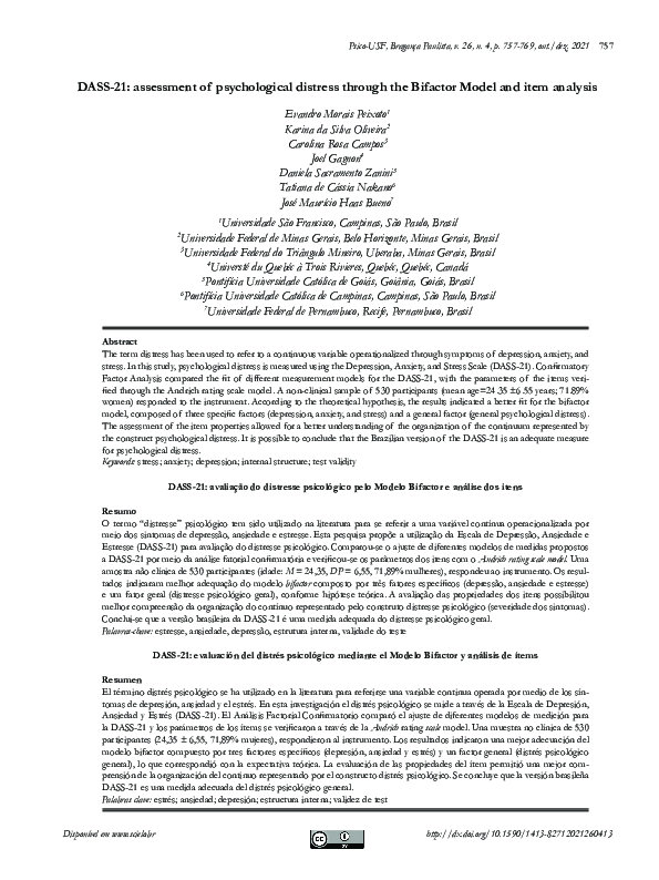 (PDF) DASS-21: assessment of psychological distress through the ...