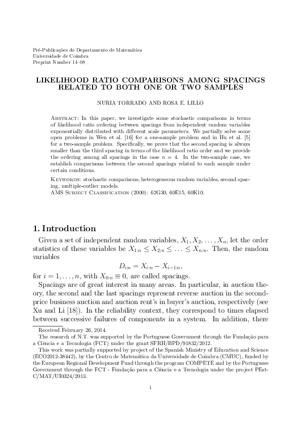 Pdf Likelihood Ratio Comparisons Among Spacings Related To Both One Or Two Samples