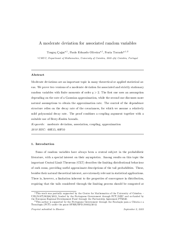 (PDF) A moderate deviation for associated random variables