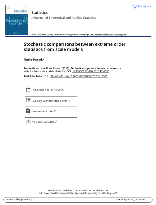 Pdf Stochastic Comparisons Between Extreme Order Statistics From