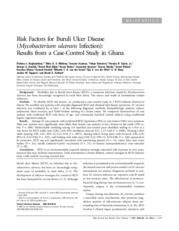 (PDF) Risk Factors for Buruli Ulcer Disease (Mycobacterium ulcerans Infection): Results from a ...