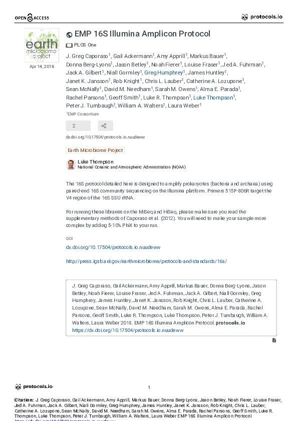 (PDF) EMP 16S Illumina Amplicon Protocol v1