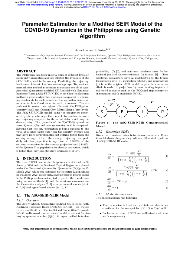 (PDF) Parameter Estimation for a Modified SEIR Model of the COVID-19 Dynamics in the Philippines ...