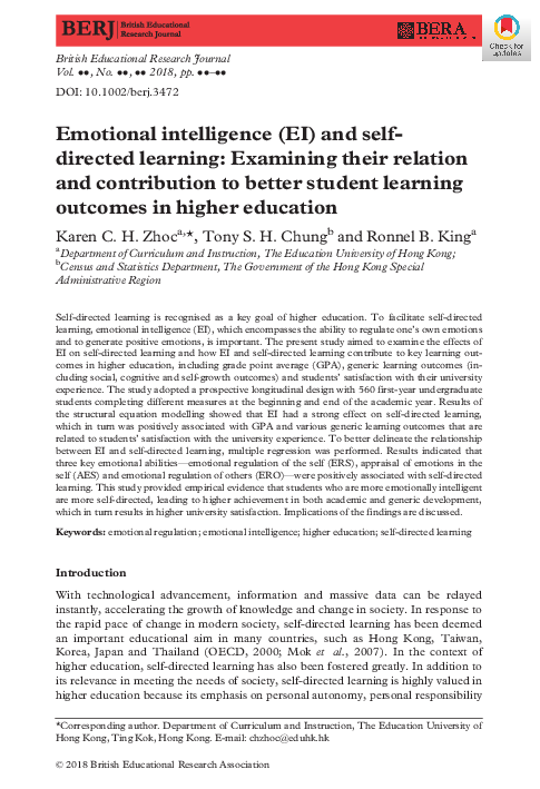 (PDF) Emotional intelligence (EI) and self-directed learning: Examining their relation and ...