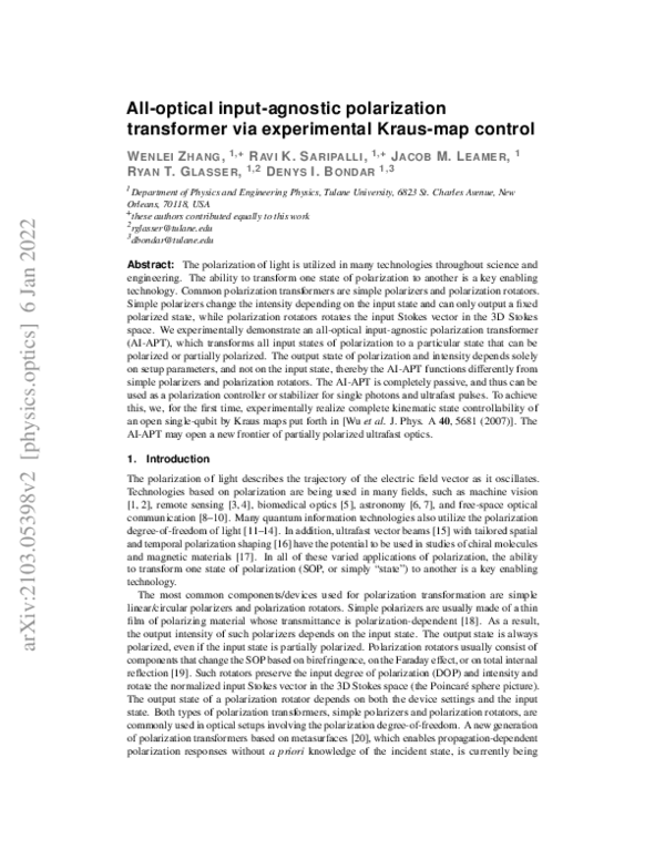 (PDF) All-optical input-agnostic polarization transformer via experimental Kraus-map control