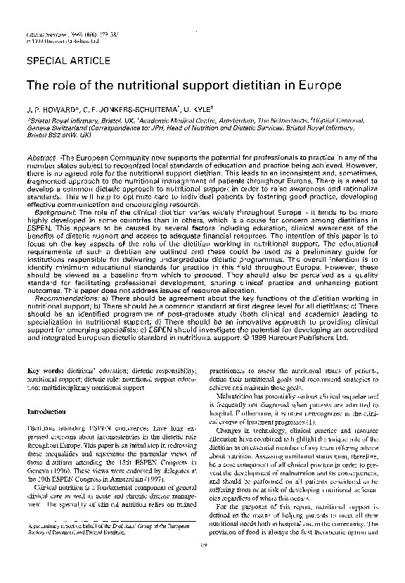 (PDF) The role of the nutritional support dietitian in Europe