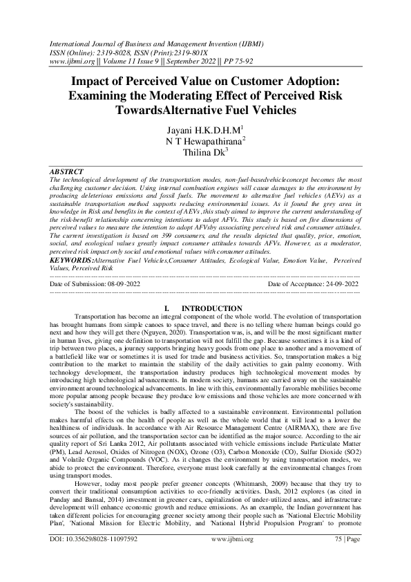 (PDF) Impact of Perceived Value on Customer Adoption: Examining the ...