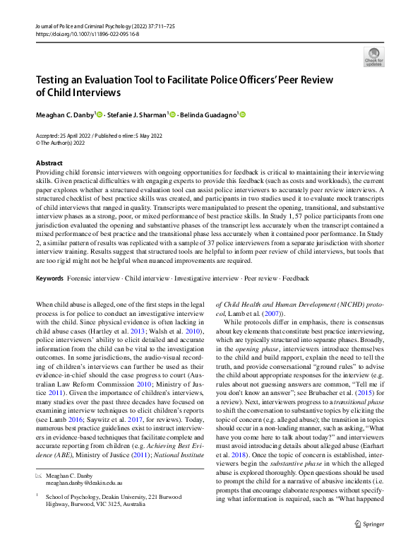 (PDF) Testing an Evaluation Tool to Facilitate Police Officers’ Peer ...