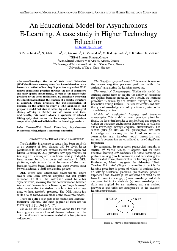(PDF) An Educational Model for Asynchronous E-Learning. A Case Study in a Higher Technology ...