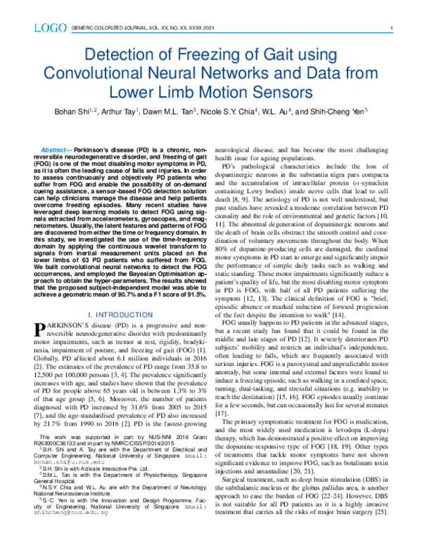 Pdf Detection Of Freezing Of Gait Using Convolutional Neural Networks