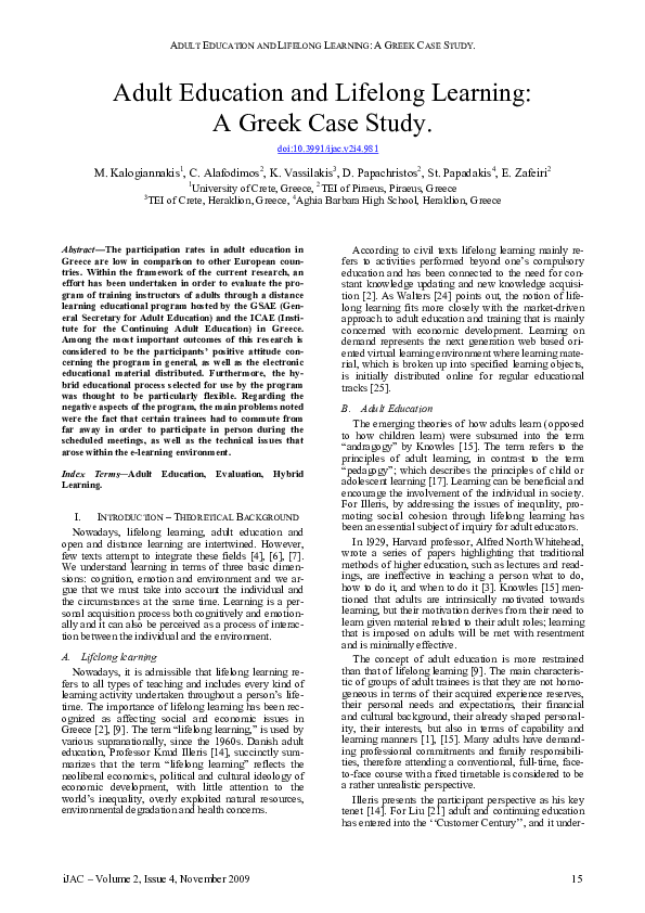 (PDF) Adult Education and Lifelong Learning: A Greek Case Study