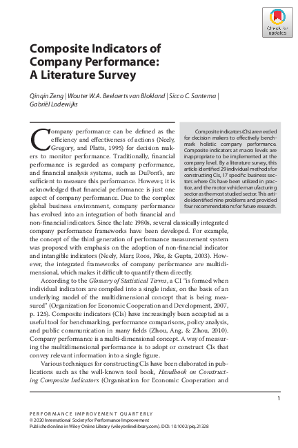(PDF) Composite Indicators of Company Performance: A Literature Survey