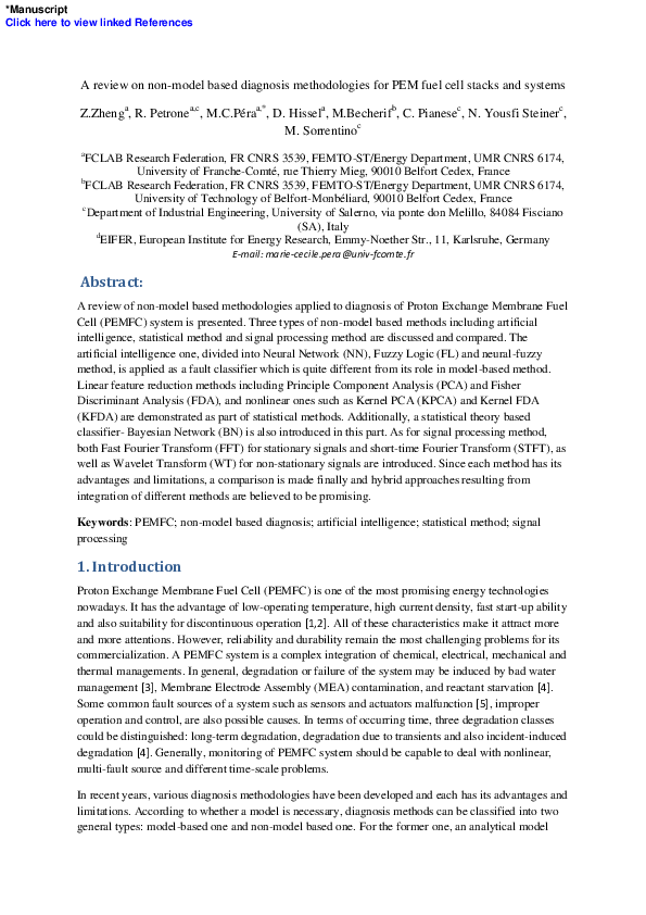 Pdf A Review On Non Model Based Diagnosis Methodologies For Pem Fuel Cell Stacks And Systems